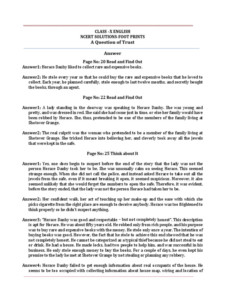 A Question of Trust Answer | PDF