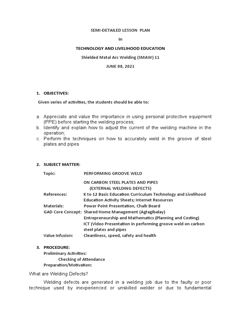 Lesson Plan (Smaw 11) | PDF | Construction | Welding