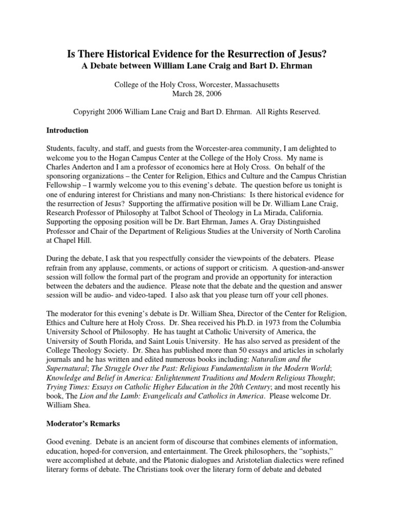 Resurrection Debate Transcript 1 | PDF | Jesus | Resurrection Of Jesus