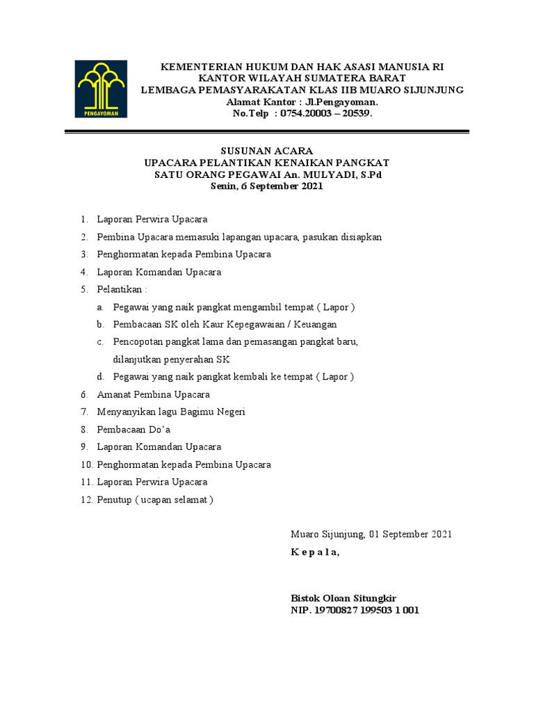 Susunan Acara Kenaikan Pangkat Mulyadi | PDF