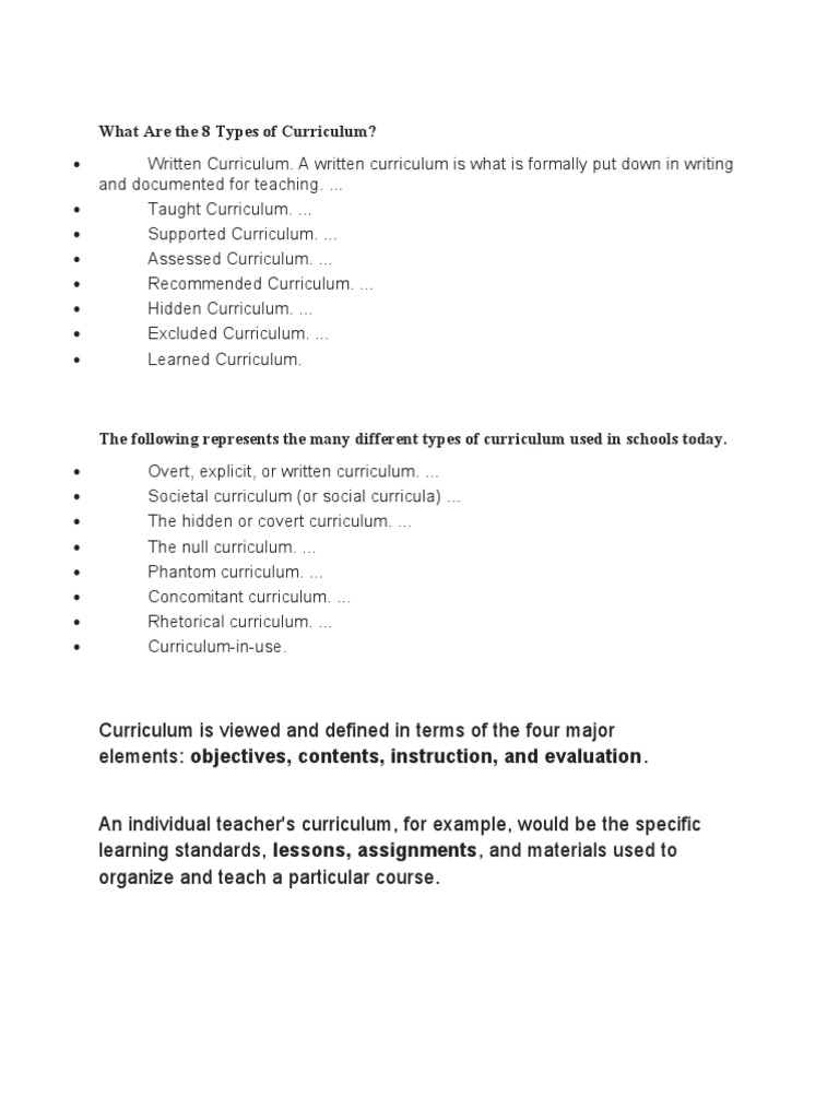 What Are The 8 Types of Curriculum | PDF | Career & Growth | Language ...