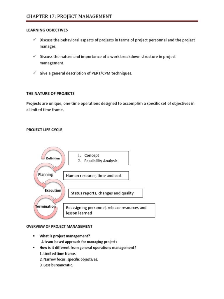 Chapter 17: Project Management: Learning Objectives | PDF | Project ...