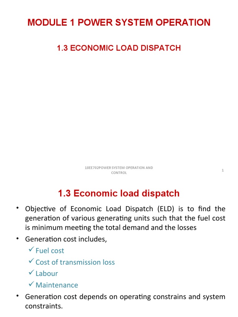 Module 1 Power System Operation: 1.3 Economic Load Dispatch | PDF ...