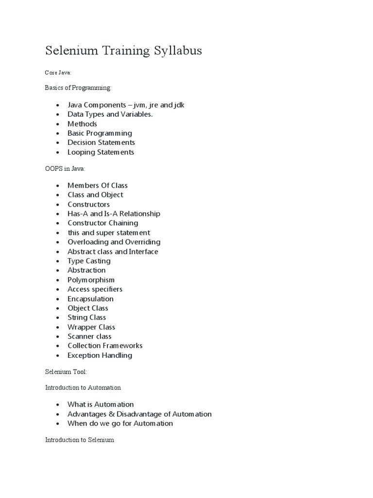 Selenium Training Syllabus: Basics of Programming | Download Free PDF ...