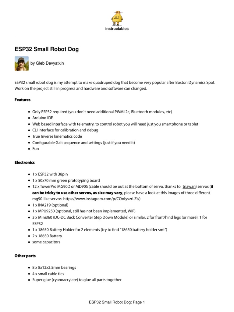ESP32 Small Robot Dog: Features Features | Download Free PDF | Computer Engineering | Computing