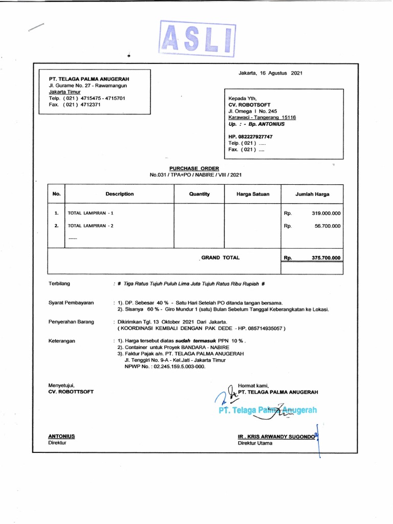 P.O No 031 Nabire | PDF