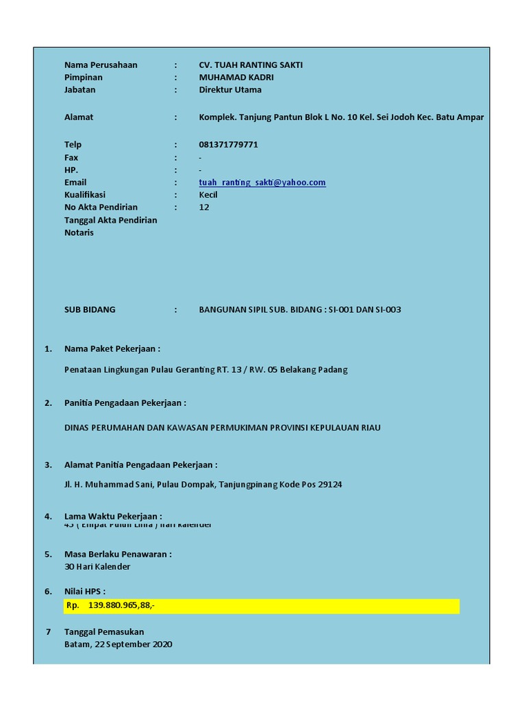 Isian Kualifikasi CV Tuah Ranting Sakti | PDF | Bisnis | Pengelolaan ...