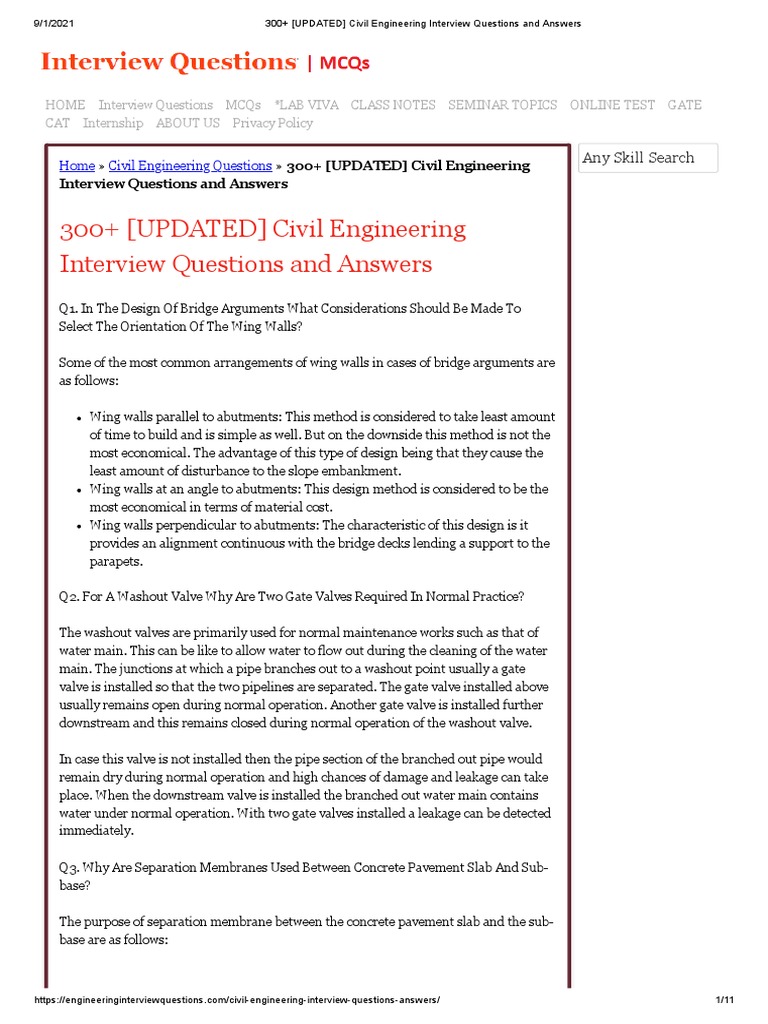 300+ (UPDATED) Civil Engineering Interview Questions and Answers | PDF ...