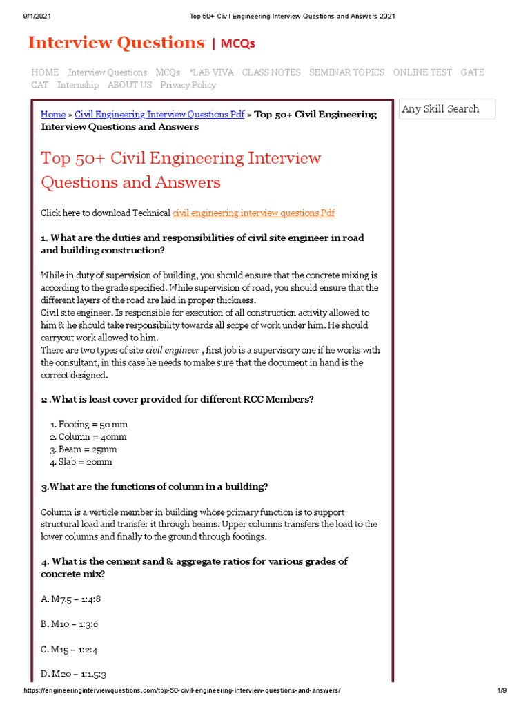 Top 50+ Civil Engineering Interview Questions and Answers 2021 ...