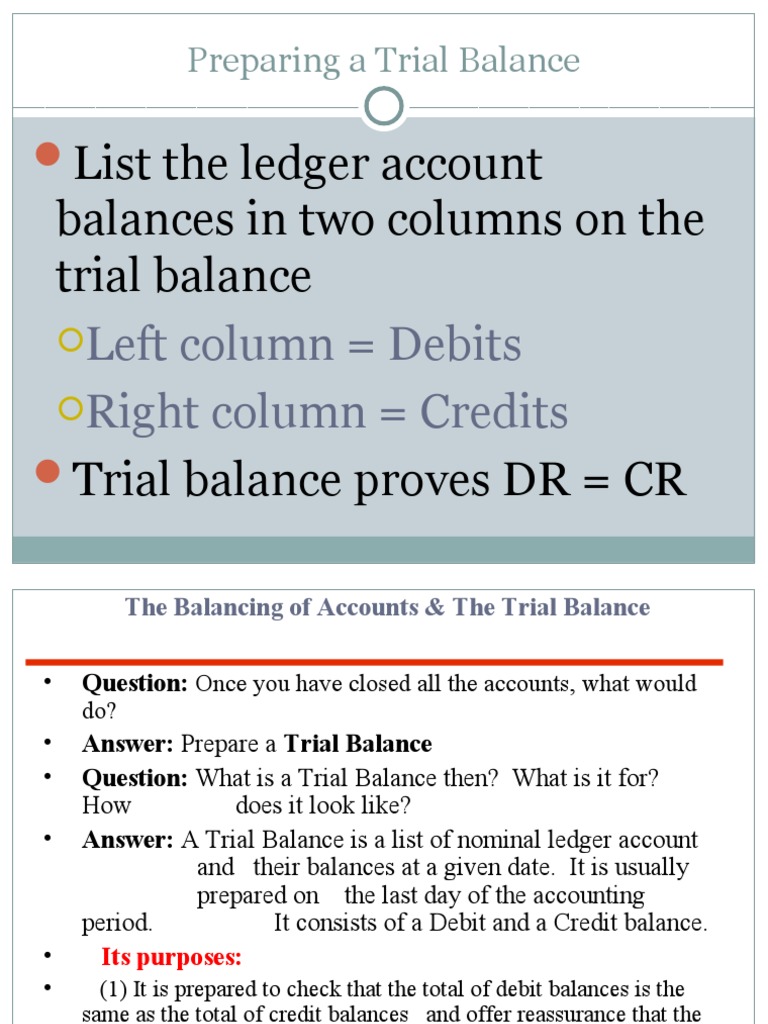 List The Ledger Account Balances in Two Columns On The Trial Balance ...