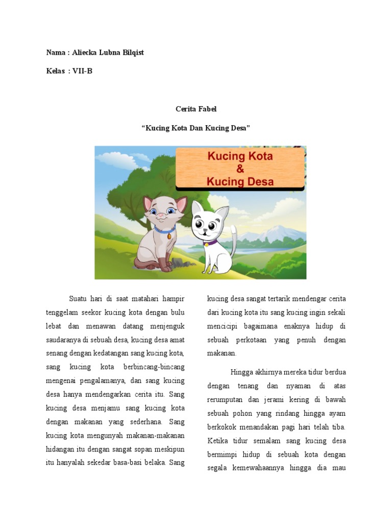 Fabel Kucing Kota dan Kucing Desa | PDF