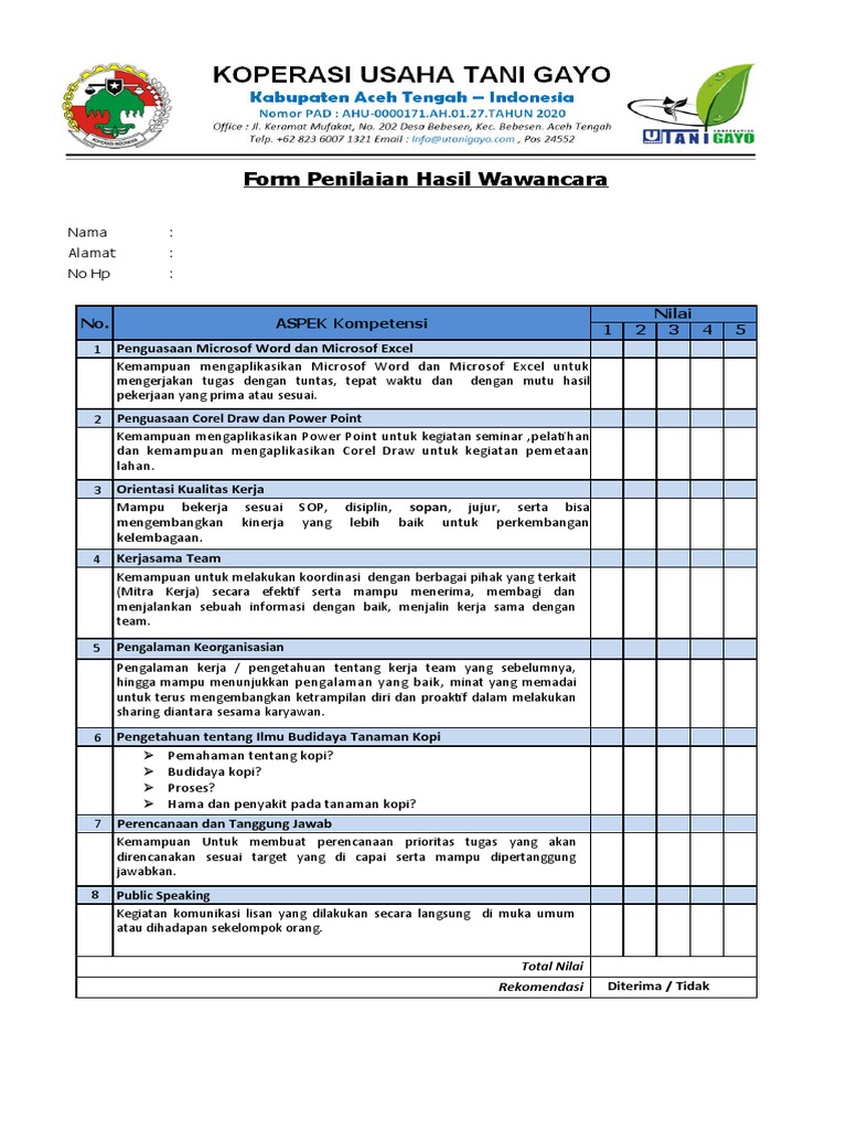 Penilaian Wawancara Kerja | PDF