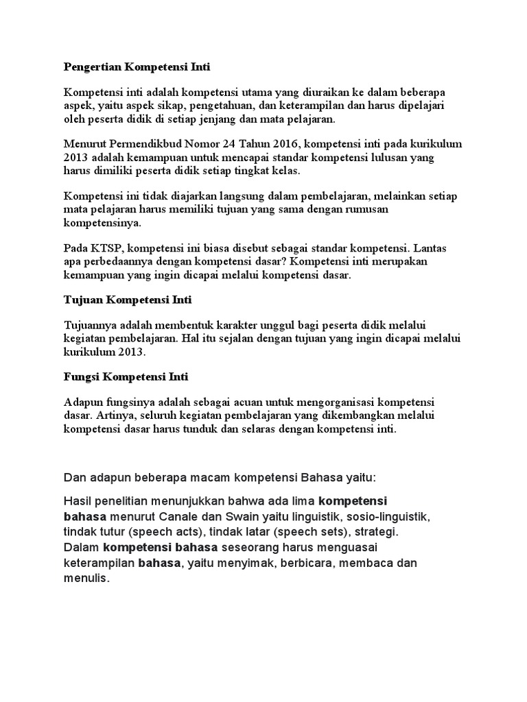 Pengertian Kompetensi Inti | PDF