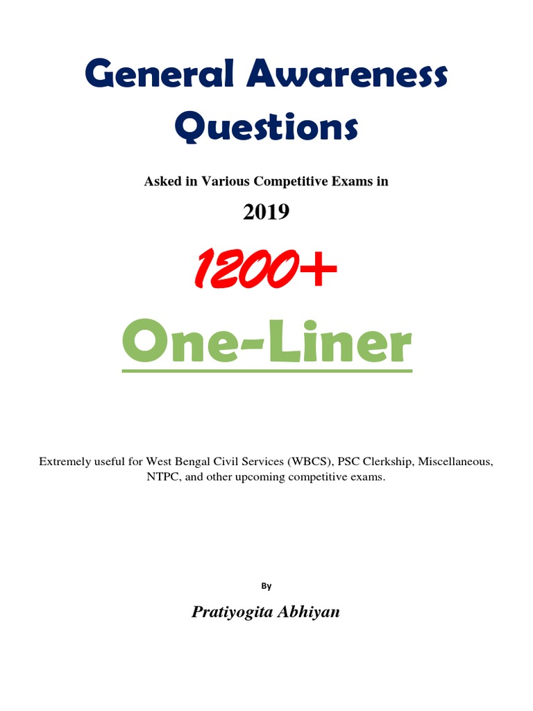 1200 General Awareness Questions Asked in Various Competitive Exams in ...