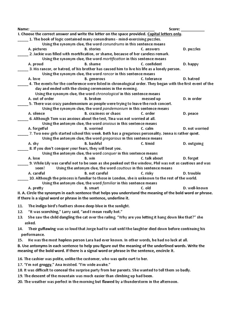 Context Clues Quiz | PDF