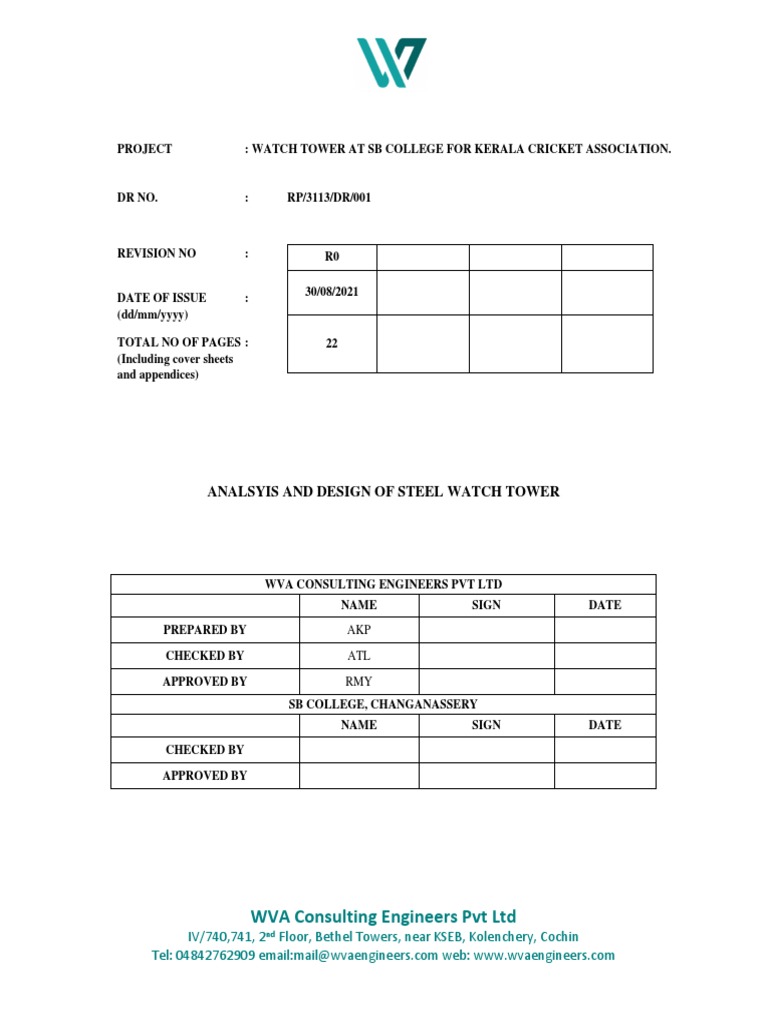 WVA Consulting Engineers PVT LTD: Analsyis and Design of Steel Watch ...