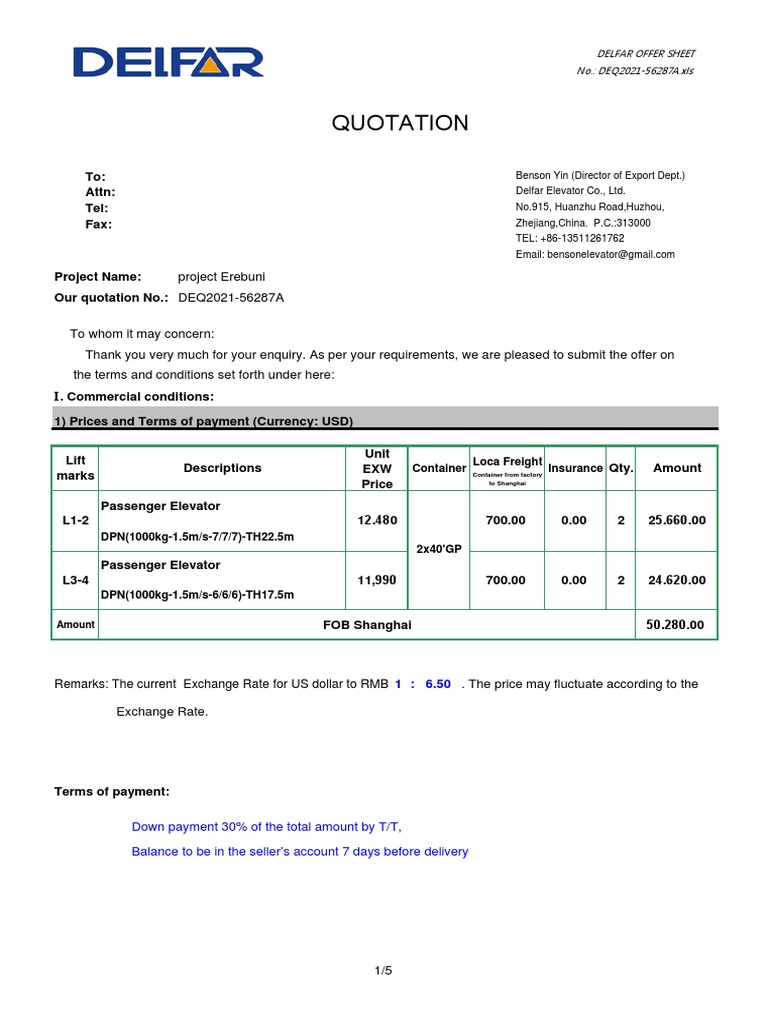 Quotation: Container Loca Freight Insurance | PDF | Door | Elevator
