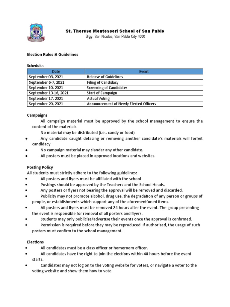 Election Rules & Guidelines: Schedule | PDF | Accountability | Government