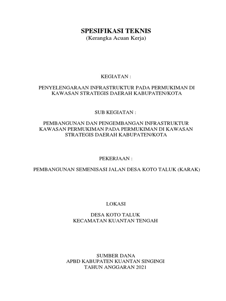 KAK Semenisasi Jalan Desa Koto Karak - Ok | PDF | Teknologi & Rekayasa