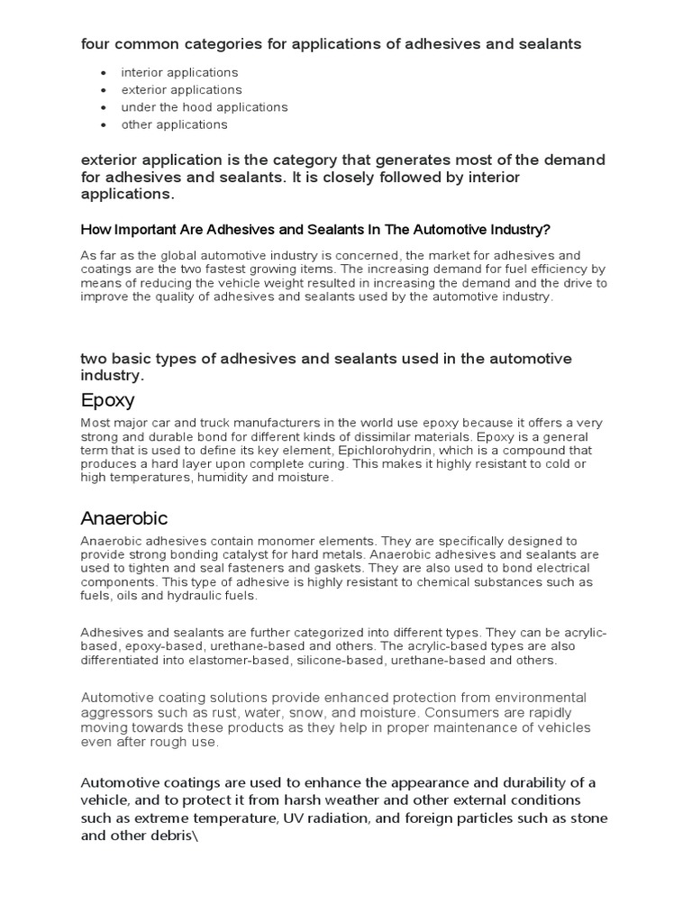 Epoxy: How Important Are Adhesives and Sealants in The Automotive ...