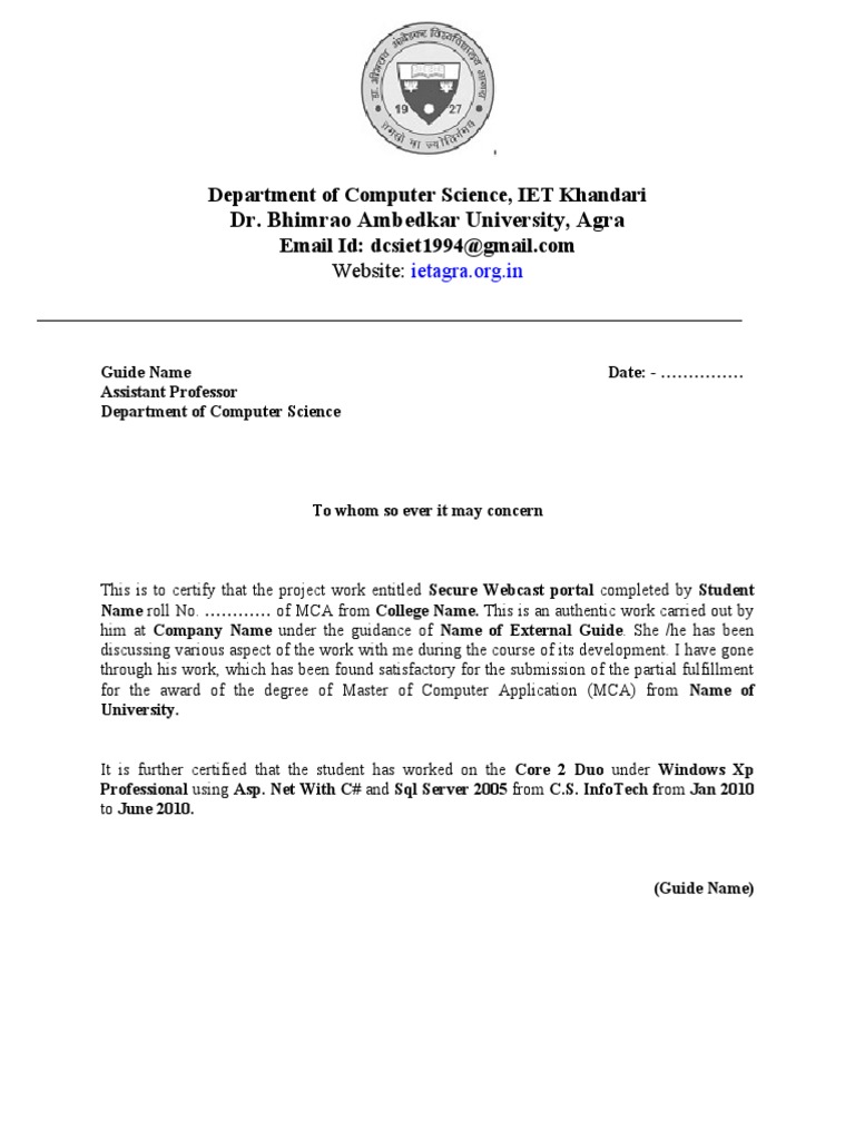 Certificate of Internal Guide | PDF