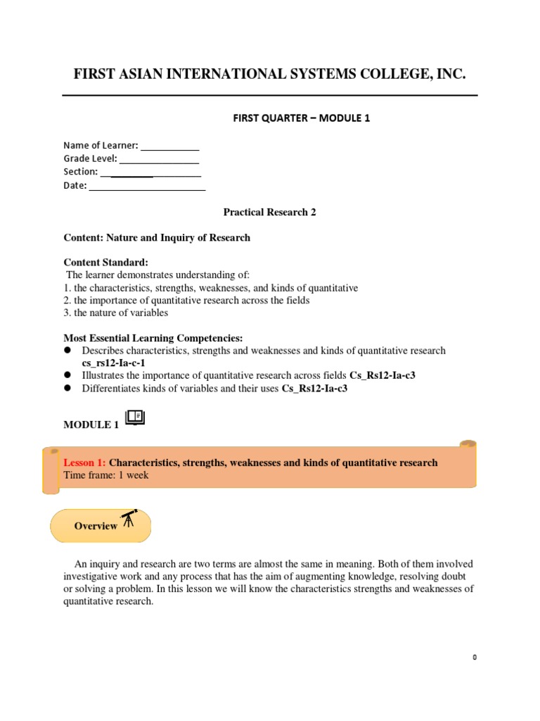1ST Sem Practical Researc Ii Grade 12 Module Complete | PDF | Dependent And Independent ...