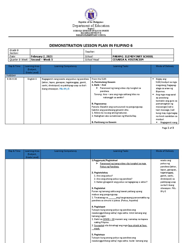 Demonstration-Lesson-Plan-Filipino 6 | PDF