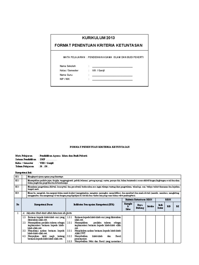 Format Penentuan KKM | PDF
