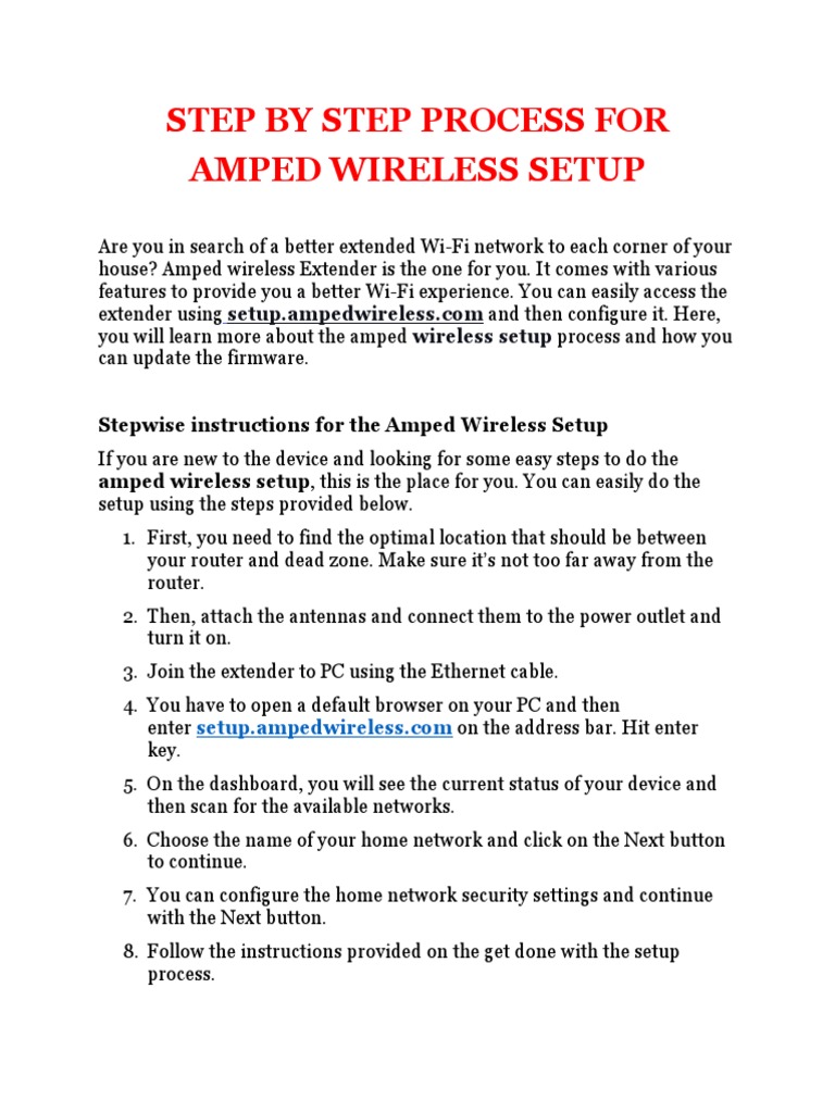 Step by Step Process For Amped Wireless Setup | PDF | Wi Fi | Computer ...