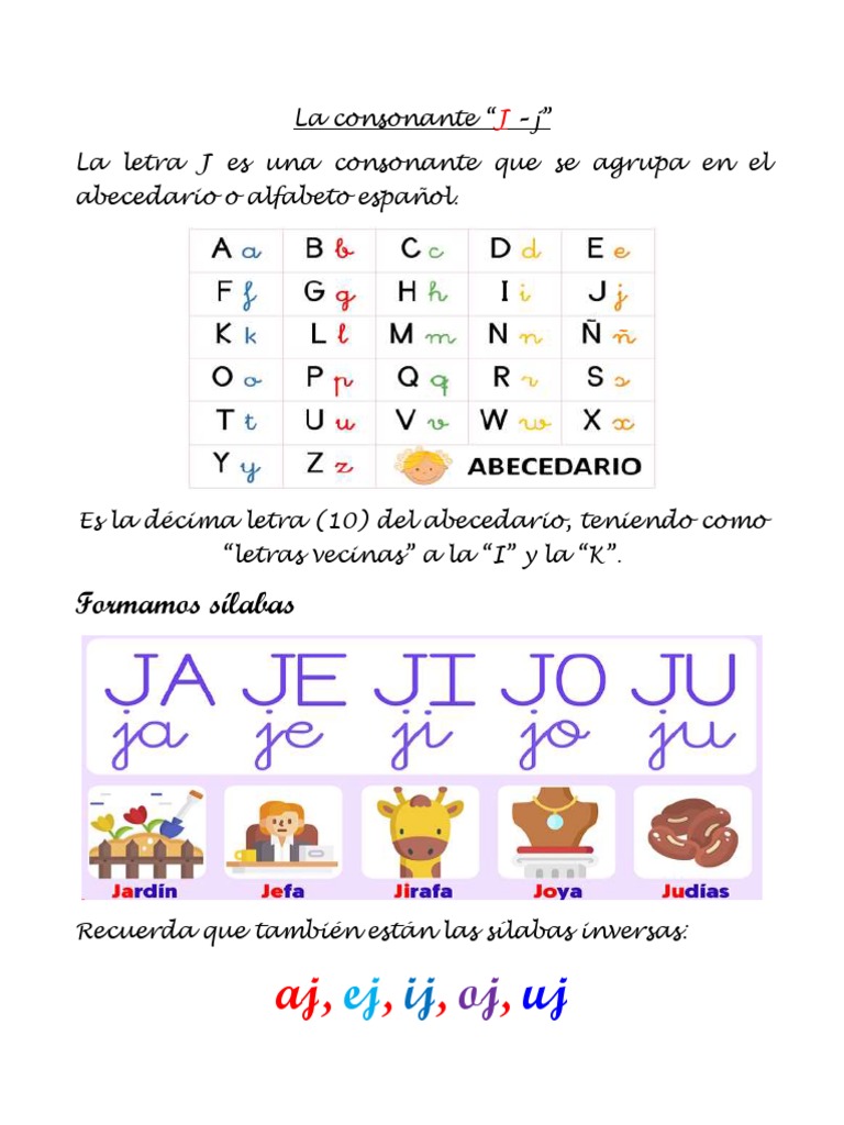 La Consonante J, 1ero | PDF