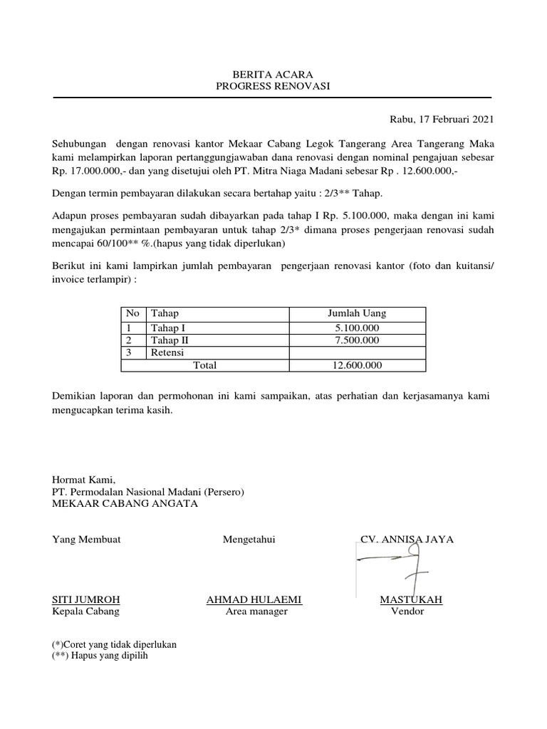 Berita Acara | PDF | Pengelolaan Keuangan & Uang