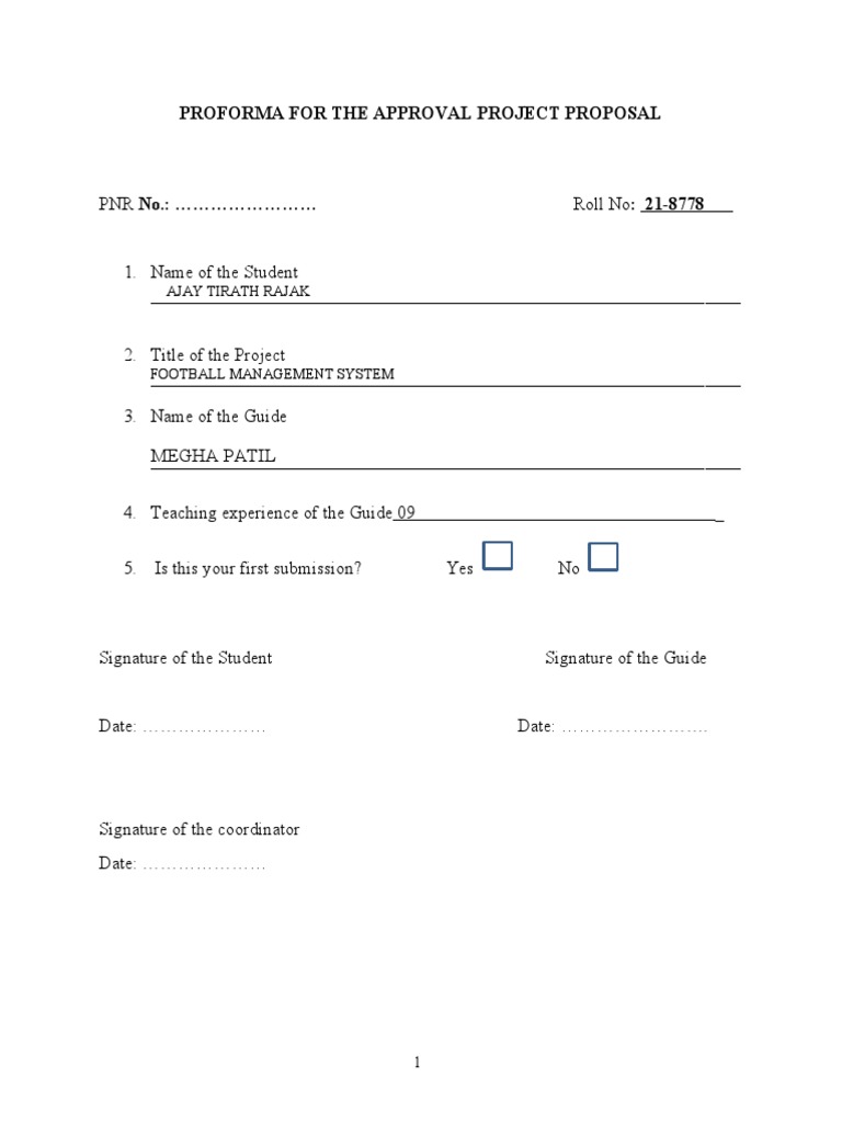 Proforma For The Approval Project Proposal: Megha Patil | Download Free ...