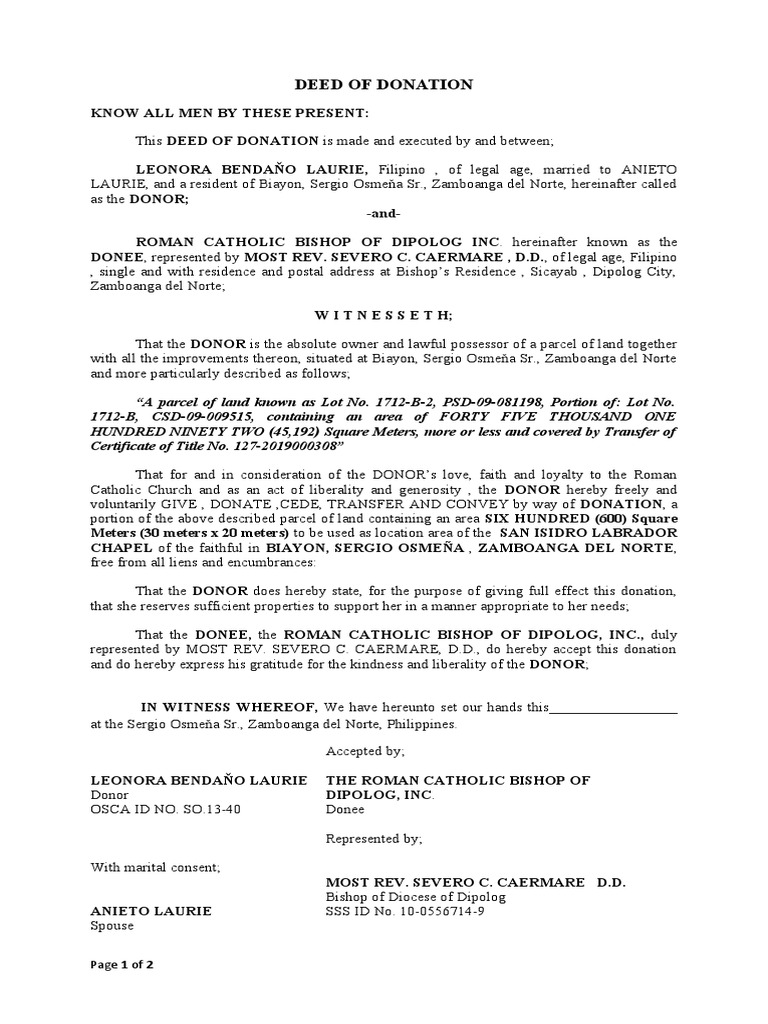 Deed of Donation Format Church - Biayon | Download Free PDF | Common ...