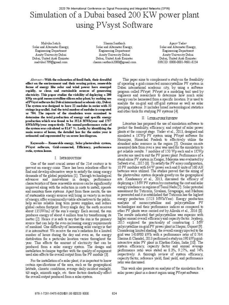 Simulation of A Dubai Based 200kW Power Plant Using PVsyst Software ...