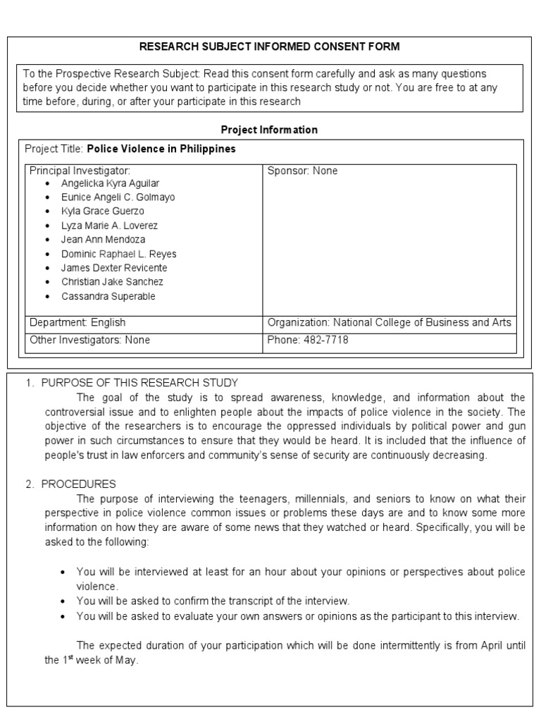 Informed Consent Form Prac Res | PDF | Police | Violence