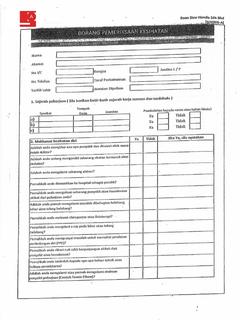 Borang Kesihatan - Revised With SAB | PDF