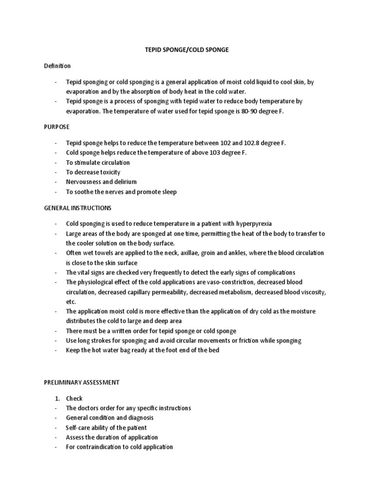 Tepid Sponge/Cold Sponge | PDF | Water | Thermoregulation