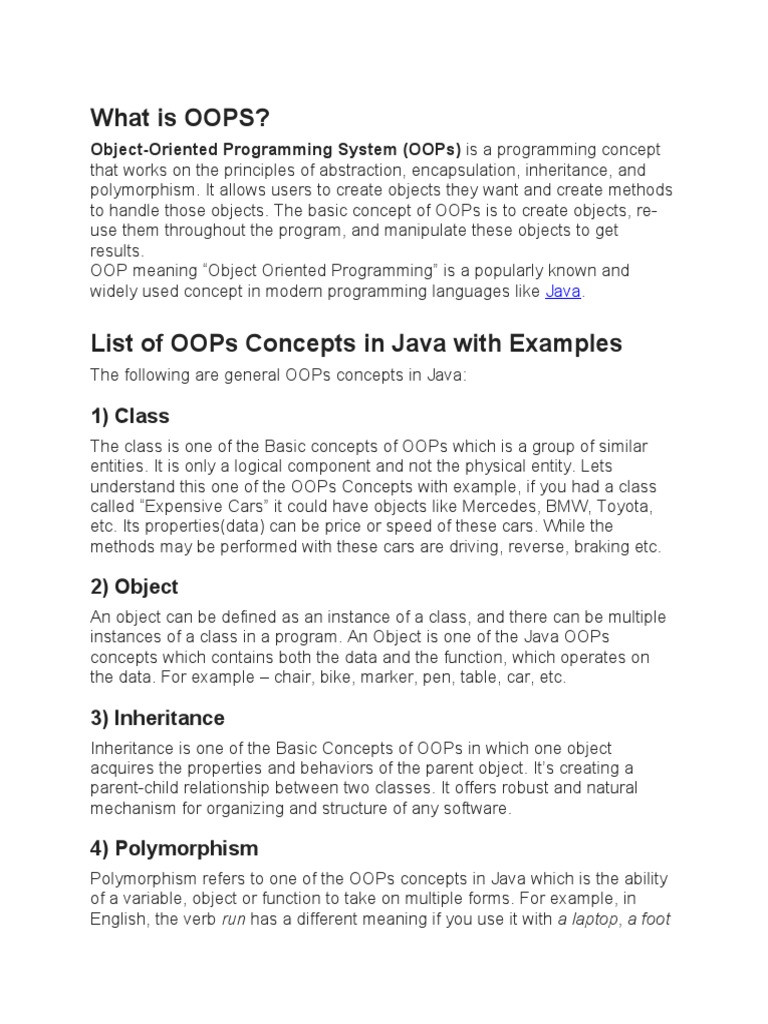 What Is OOPS?: 1) Class | PDF | Object Oriented Programming | Class ...