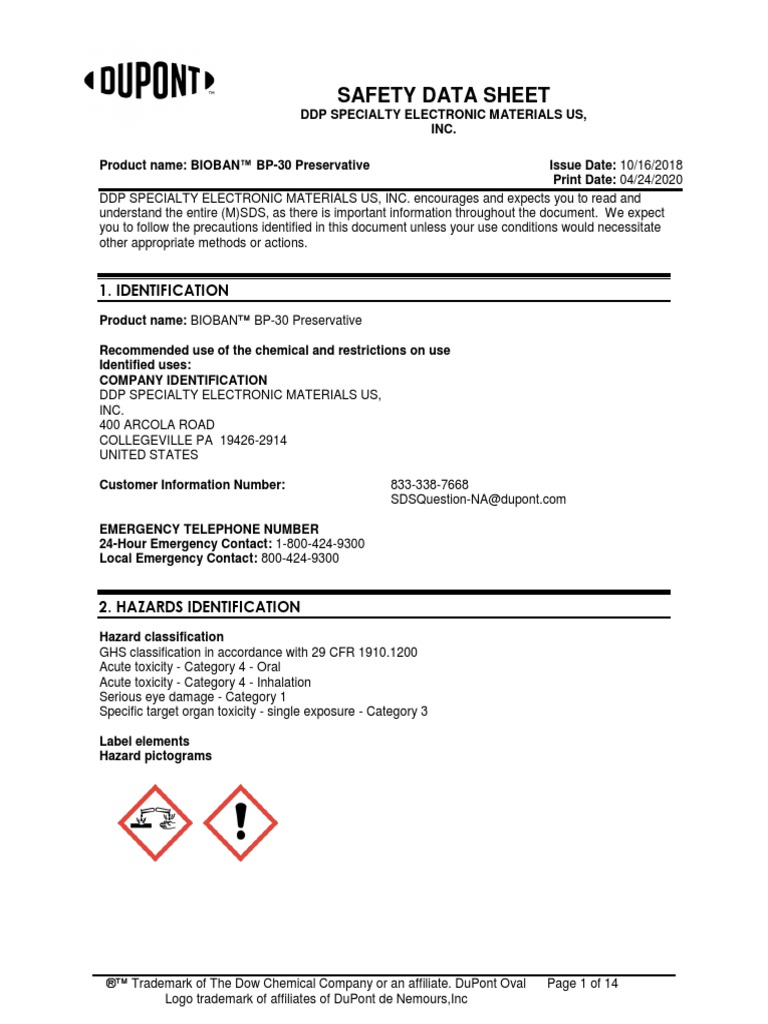 Safety Data Sheet: 1. Identification | PDF | Dangerous Goods | Toxicity