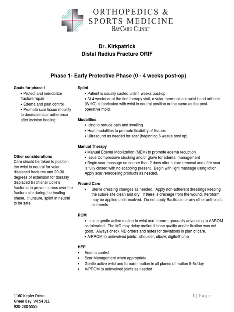 Distal Radius Fracture ORIF Protocol | PDF | Anatomical Terms Of Motion ...