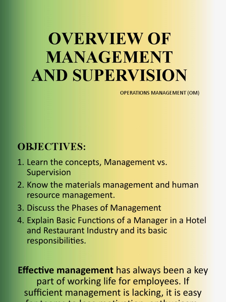 Management vs. Supervision Overview | PDF | Supervisor | Employment