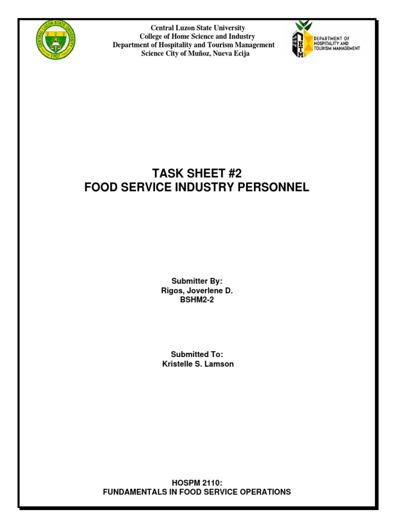 Task Sheet #2 Food Service Industry Personnel | PDF | Waiting Staff ...