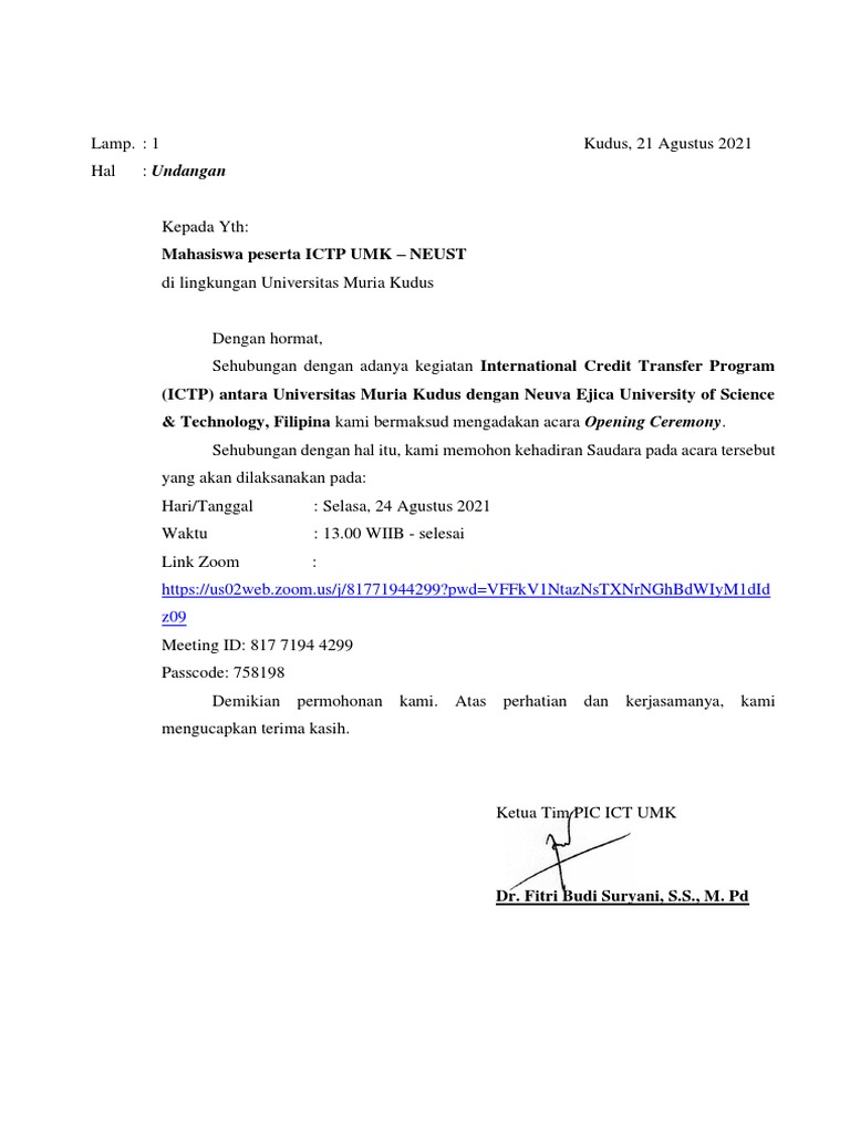 Undangan Opening Ceremony ICTP UMK | PDF