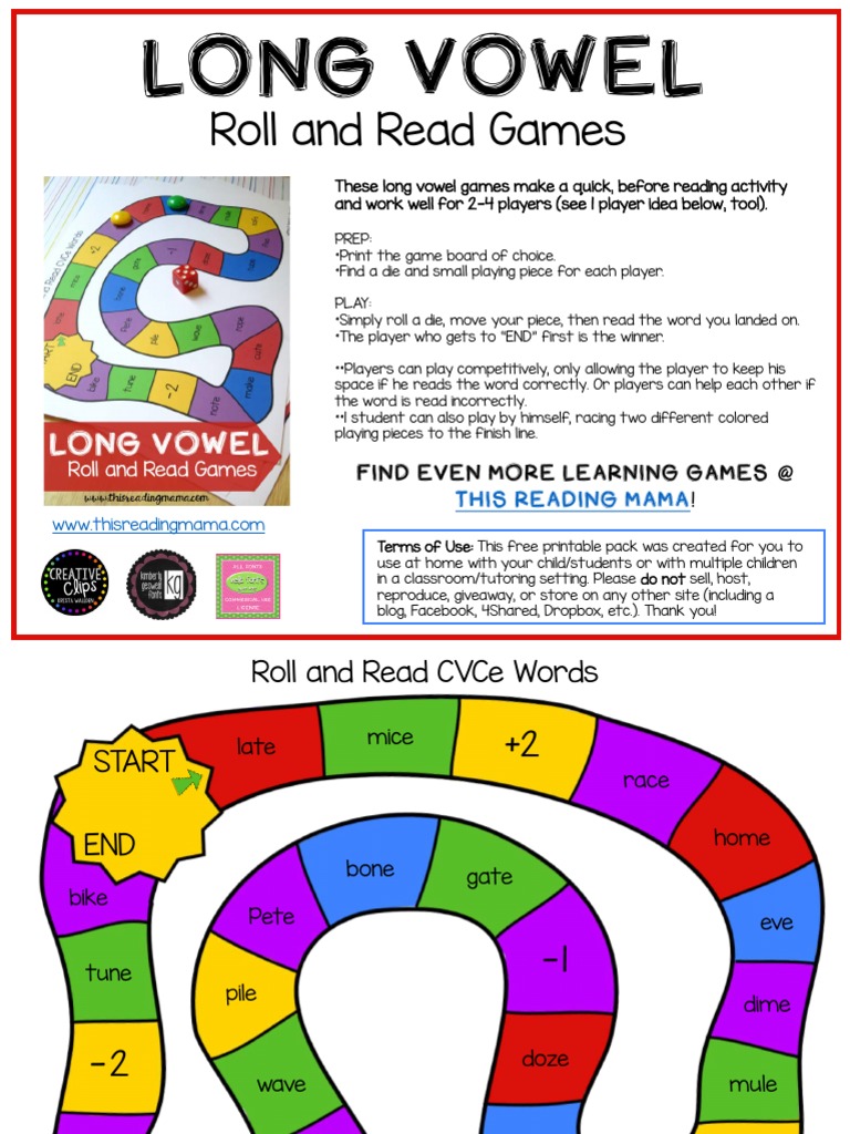 Roll and Read Games: Long Vowel | PDF