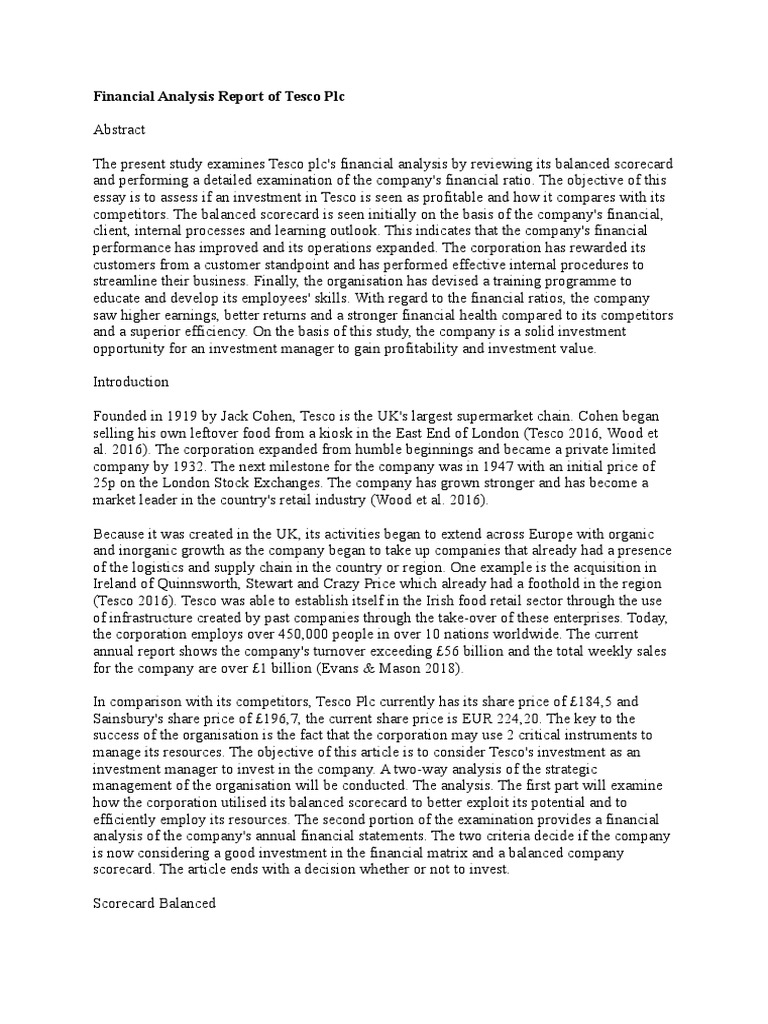 Financial Analysis Report of Tesco PLC | PDF | Investing | Tesco