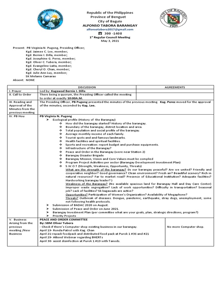 Alfonso Tabora Barangay: Republic of The Philippines Province of ...