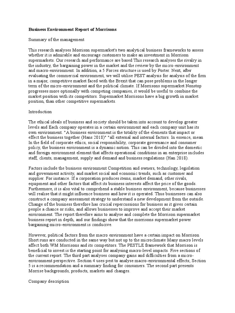 Business Environment Report of Morrisons | PDF | Competition | Supermarket