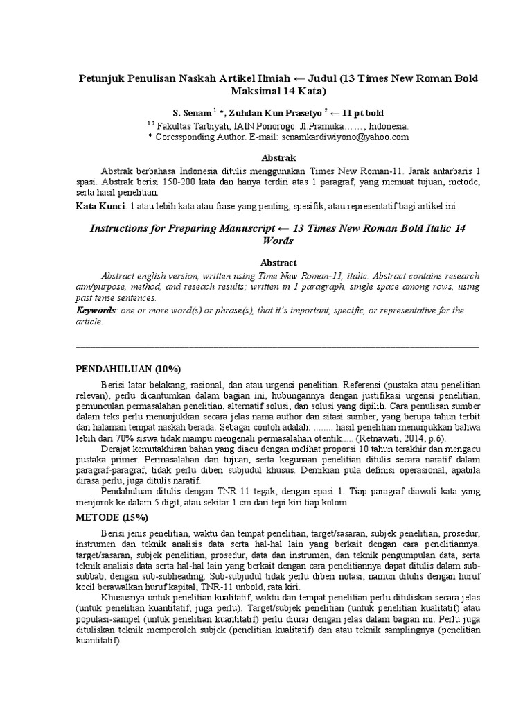 Petunjuk Penulisan Naskah Artikel Ilmiah | PDF