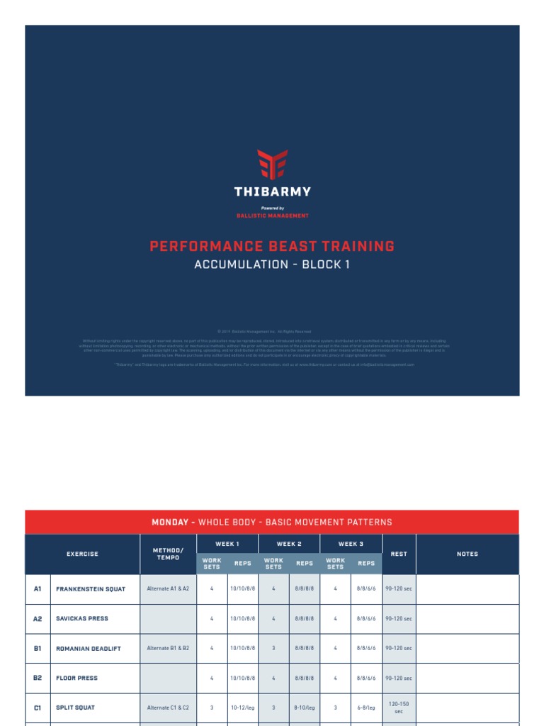 Performance Beast Training: Accumulation - Block 1 | PDF | Copyright Infringement | Recreation