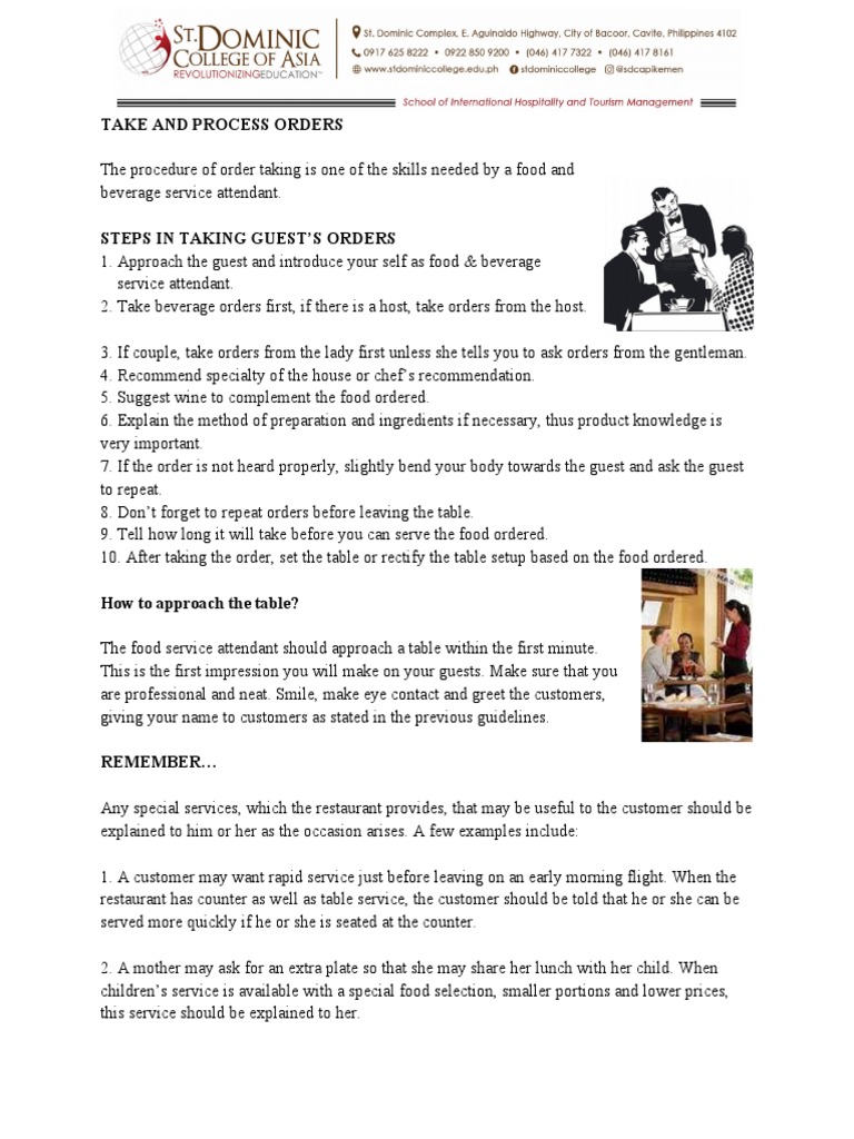 Take and Process Orders | PDF | Waiting Staff | Menu
